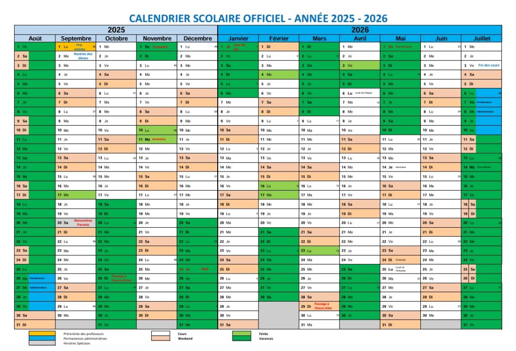 Calendrier scolaire 2025-2026 - Lycée Français Luanda